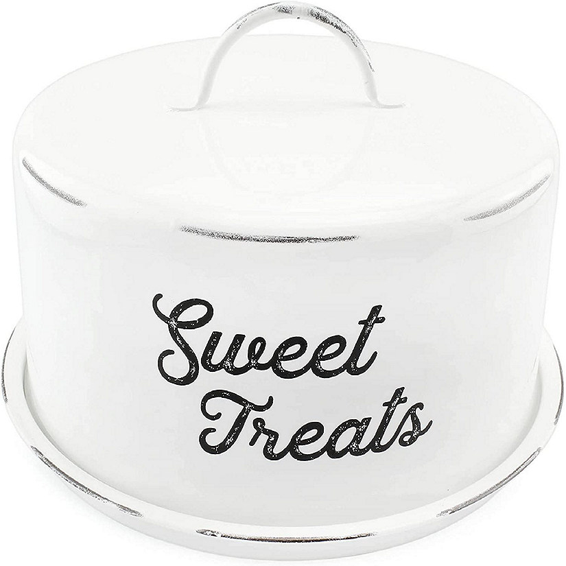 AuldHome Enamelware White Cake Cover; Rustic Decorative Cake Plate with ...