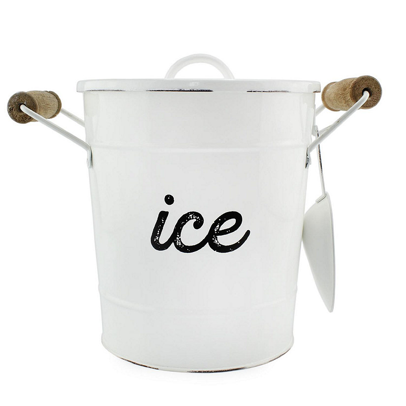 AuldHome Rustic Enamelware Ice Bucket; White Farmhouse Style Insulated ...