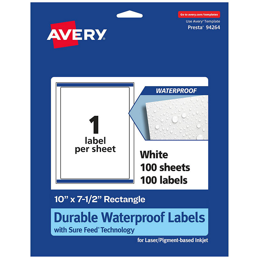 Avery 10" x 7-1/2" Waterproof Rectangle Labels, 100 Labels | Oriental ...
