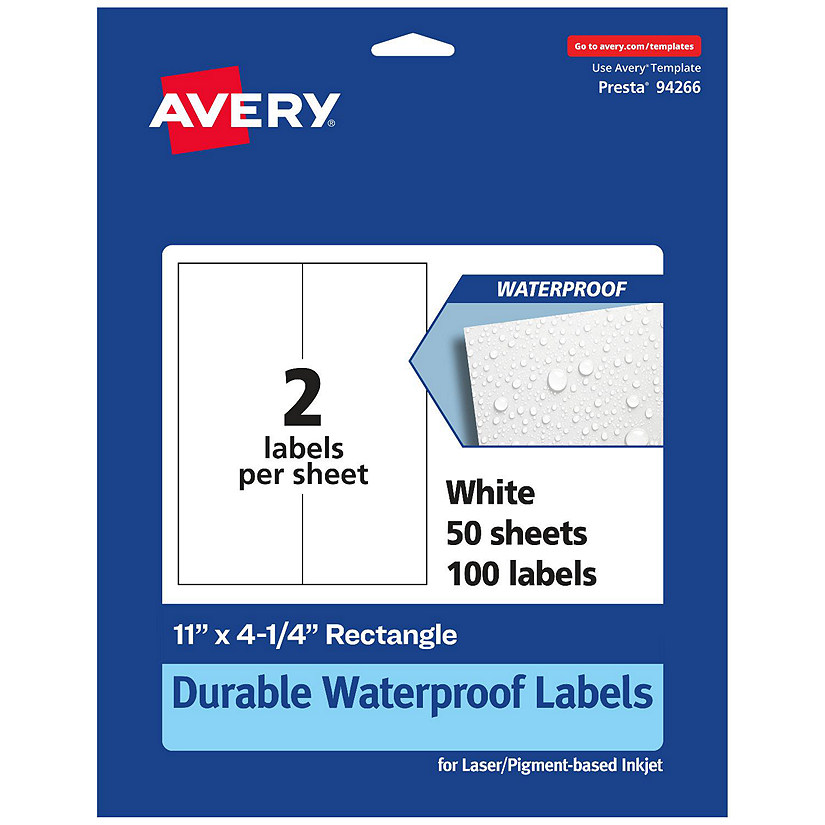 Avery 11" x 4-1/4" Waterproof Rectangle Labels, 100 Labels | Oriental ...