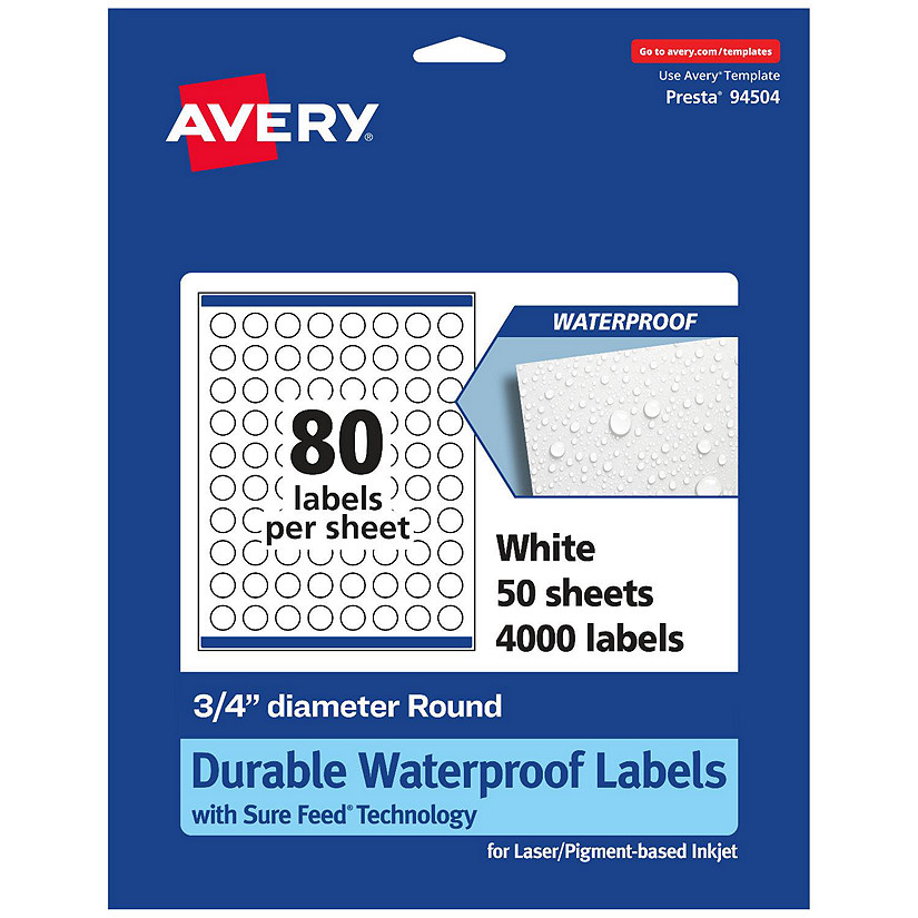 Avery 3/4" diameter Waterproof Round Labels, 4,000 Labels | Oriental ...