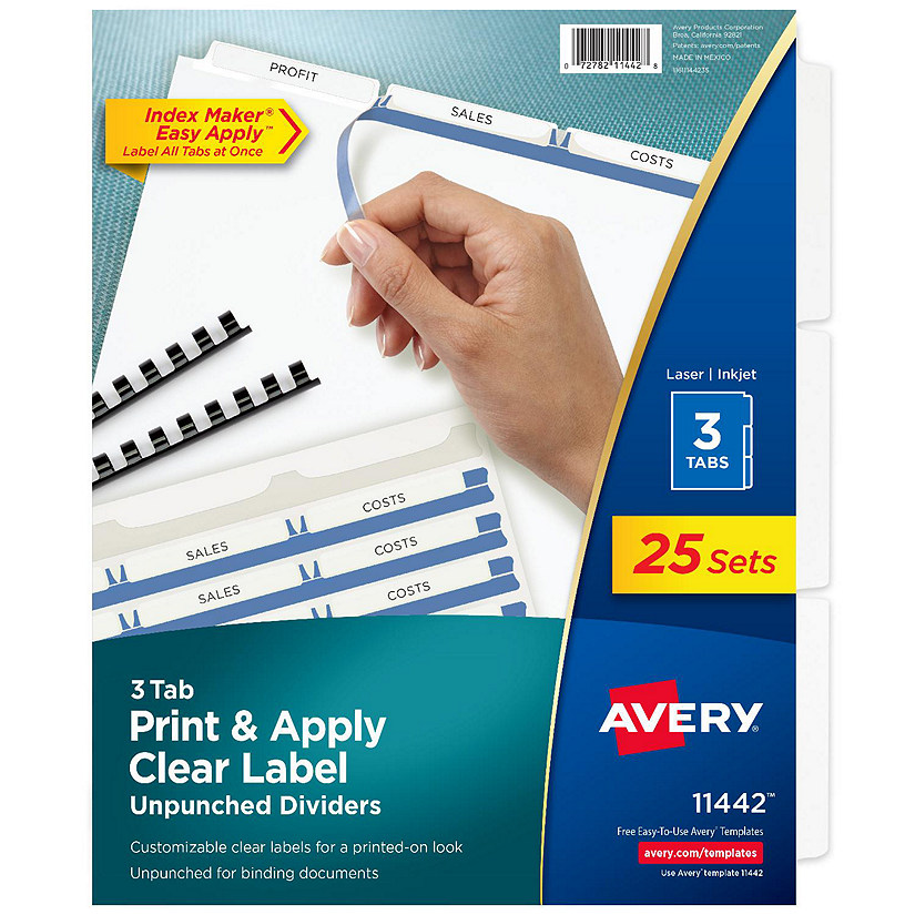Avery 3-Tab Print & Apply Unpunched Dividers, Index Maker (11442 ...