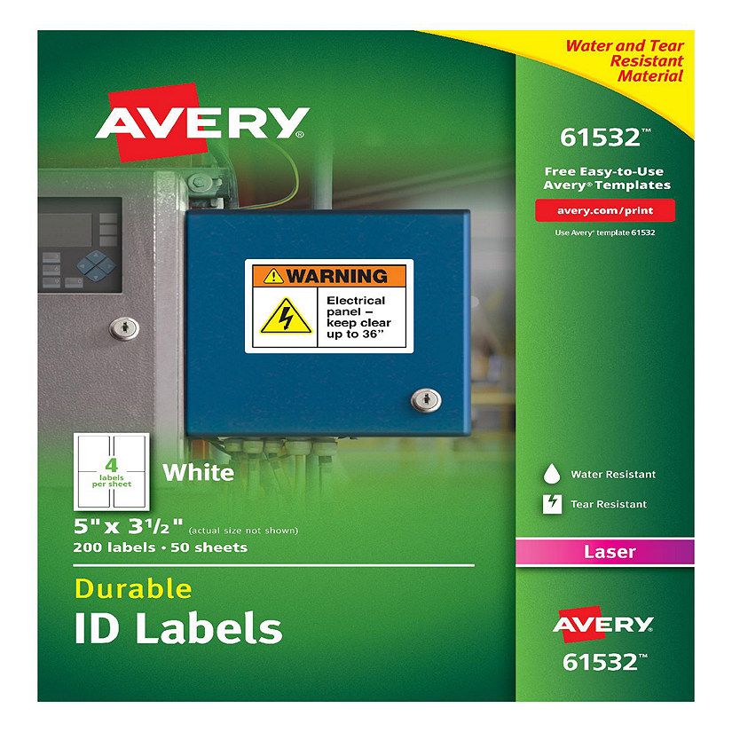 Avery Durable ID Labels, TrueBlock Technology, Permanent Adhesive, 5" x ...