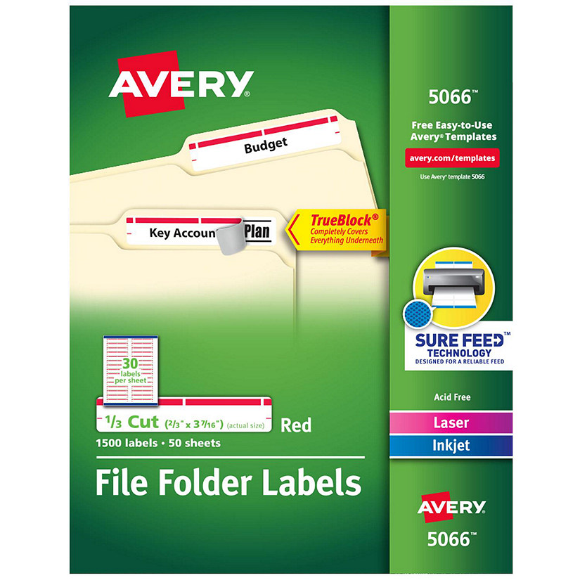 Avery File Folder Labels, 2/3" x 3-7/16", White/Red (5066) | Oriental ...