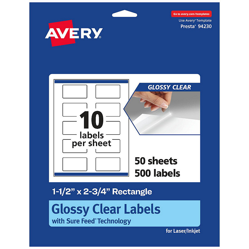 Avery Glossy Clear Rectangle Labels, 1.5" x 2.75", 500 Labels ...