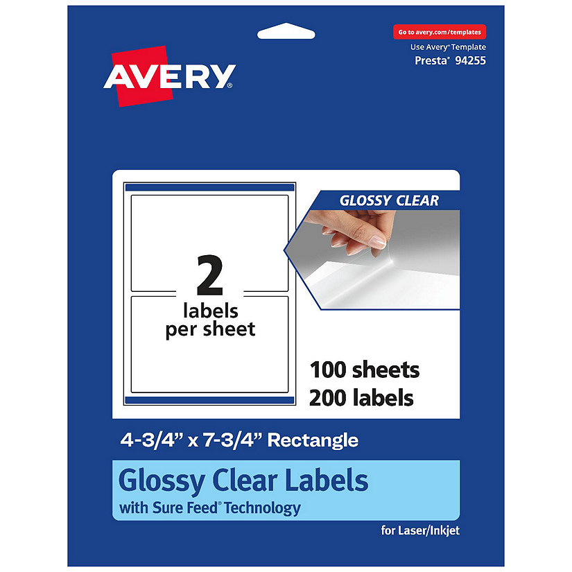 Avery Glossy Clear Rectangle Labels, 4.75" x 7.75", 200 Labels ...