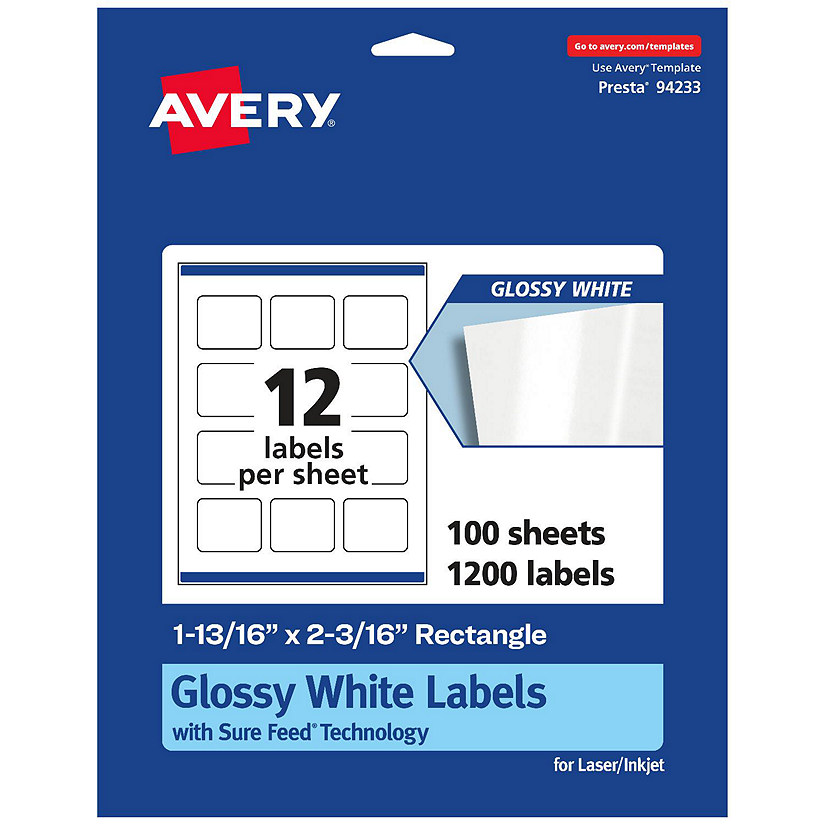 Avery Glossy Rectangle Labels, 1-13/16" x 2-3/16", 1,200 Total ...