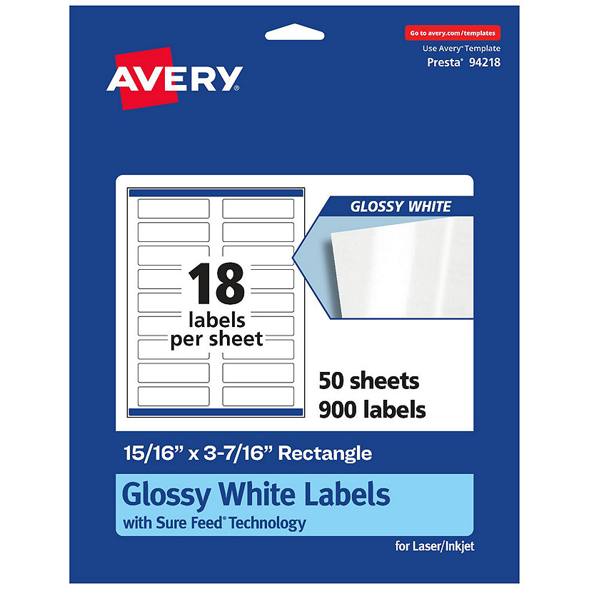 Avery Glossy White Rectangle Labels, 15/16" x 3-7/16", 900 Total ...