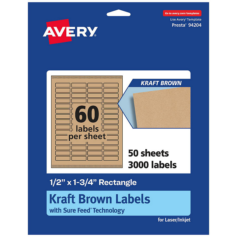 Avery Kraft Brown Rectangle Labels, .5" x 1.75", 3,000 Labels ...
