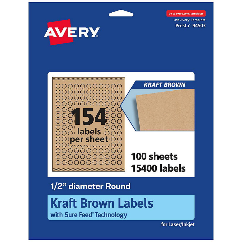 Avery Kraft Brown Round Labels, .5" diameter, 15,400 Labels | Oriental ...