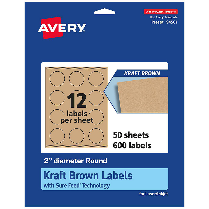 Avery Kraft Brown Round Labels, 2" diameter, 600 Labels | Oriental Trading