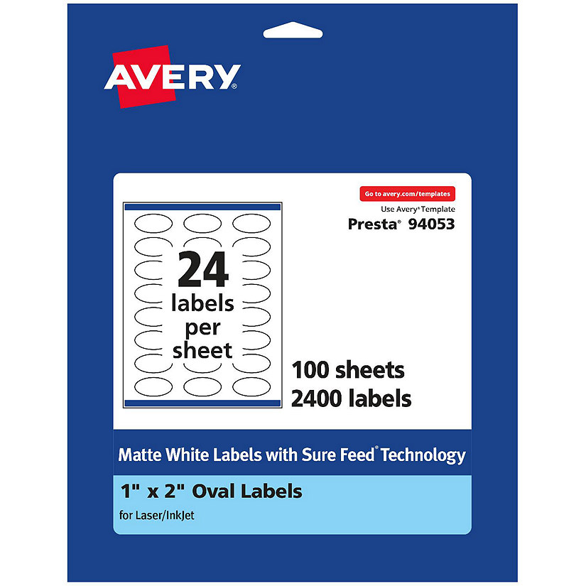 Avery Matte White Oval Labels, 1" x 2", 2,400 Labels | Oriental Trading