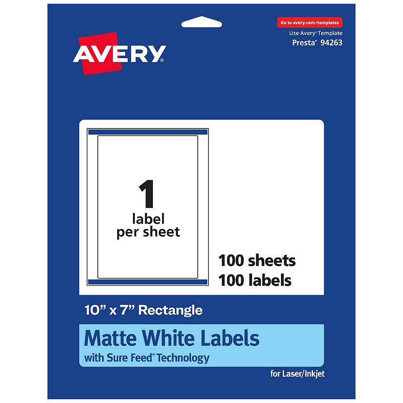Avery Matte White Rectangle Labels, 10" x 7", 100 Labels | Oriental Trading