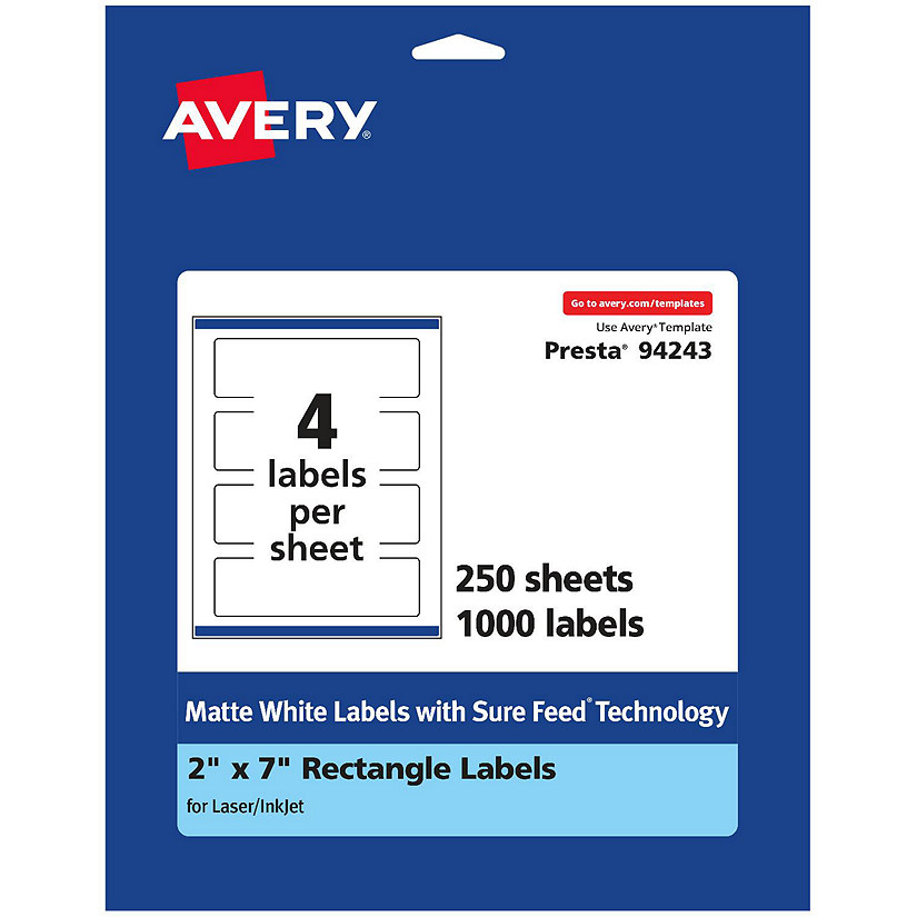 Avery Matte White Rectangle Labels, 2" x 7", 1,000 Labels | Oriental ...