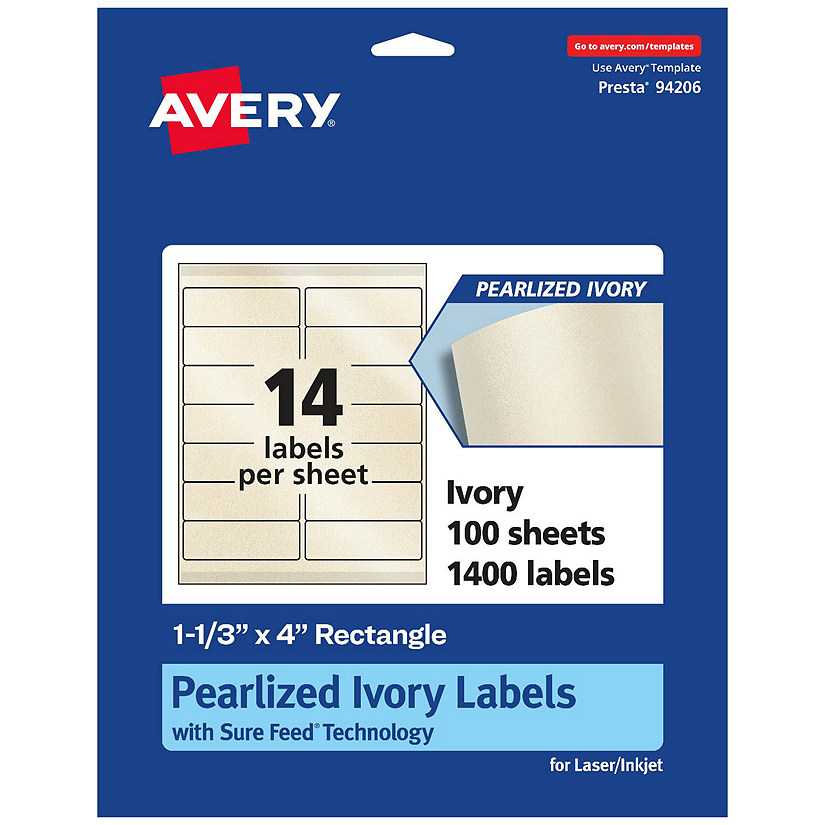 Avery Pearlized Ivory Rectangle Labels, 1-1/3" x 4", 1,400ct | Oriental ...