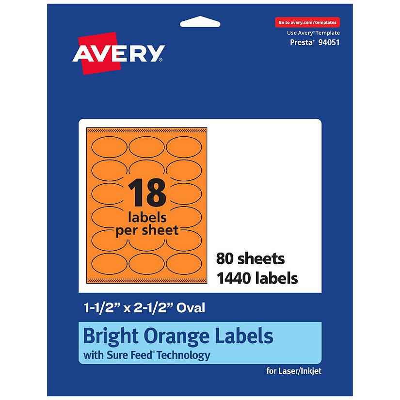 Avery Printable Oval Labels, Bright Orange, 1.5" x 2.5", 1,440ct ...