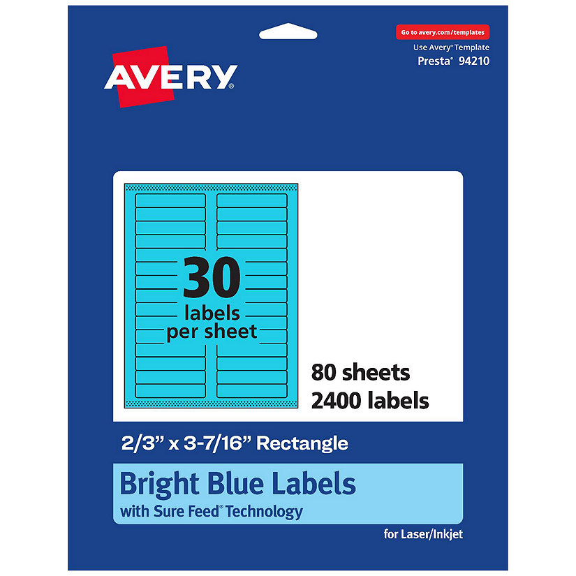 Avery Printable Rectangle Labels, Bright Blue, 2/3" x 3-7/16", 2,400ct ...