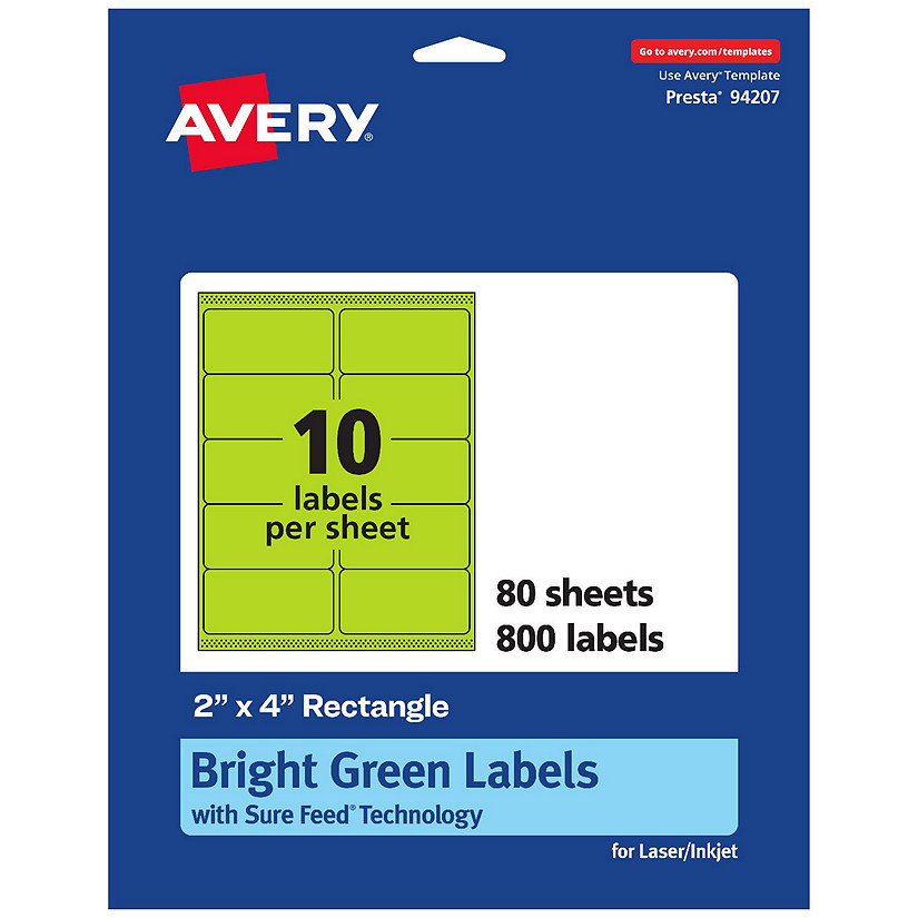 Avery Printable Rectangle Labels, Bright Green, 2" x 4", 800ct ...