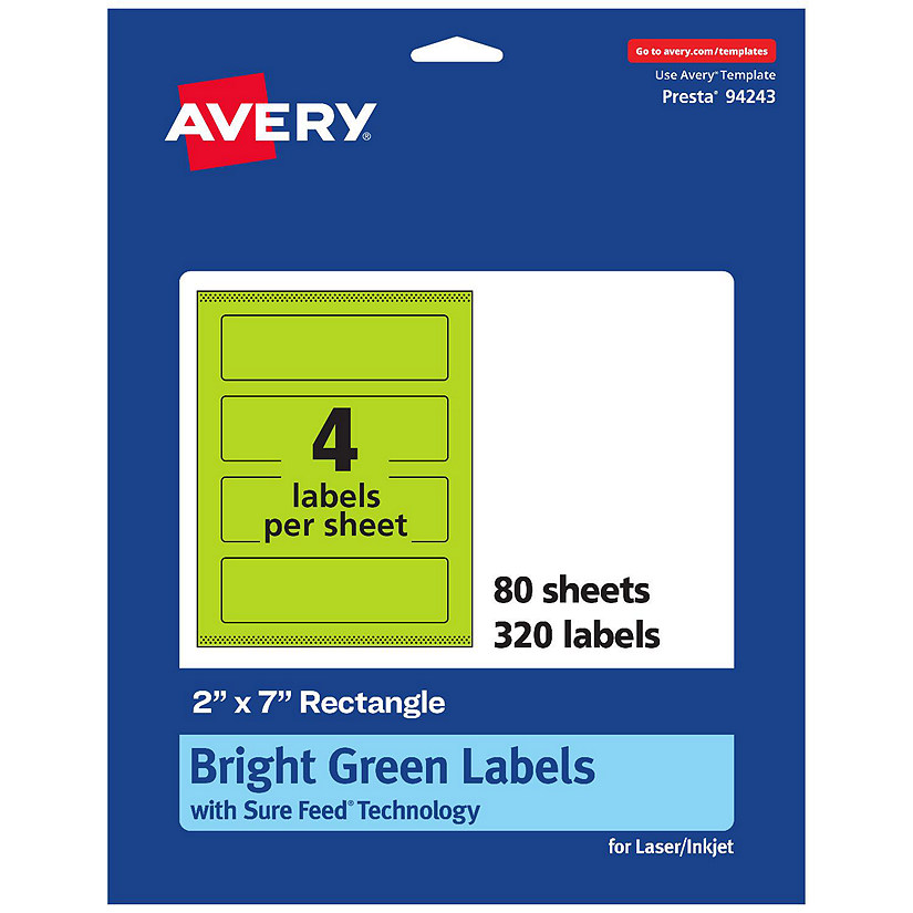 Avery Printable Rectangle Labels, Bright Green, 2" x 7", 320ct ...