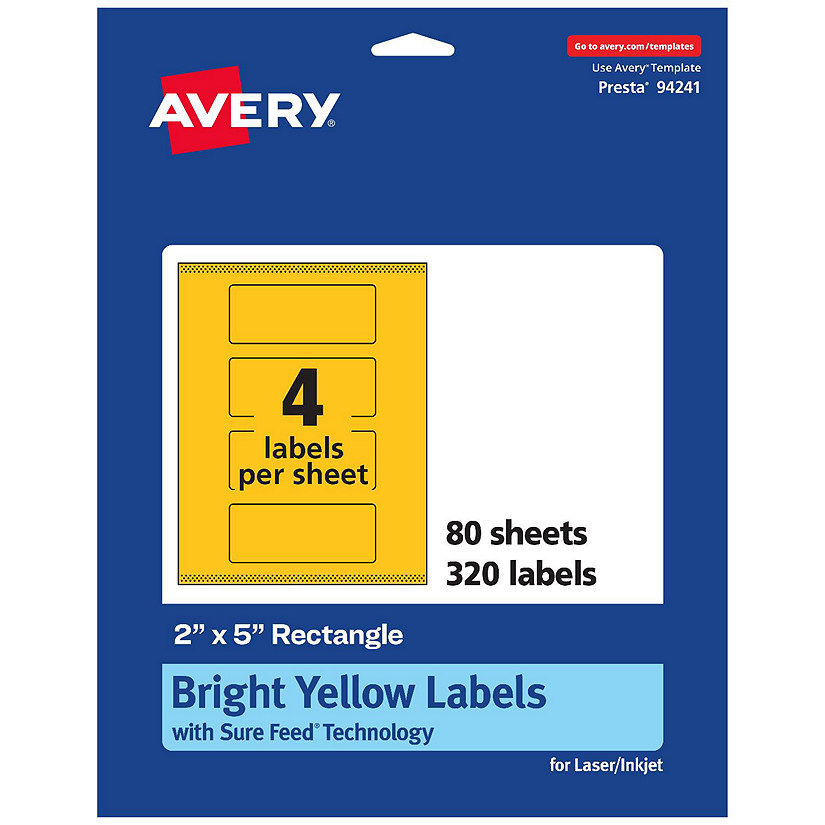 Avery Printable Rectangle Labels, Bright Yellow, 2" x 5", 320ct ...