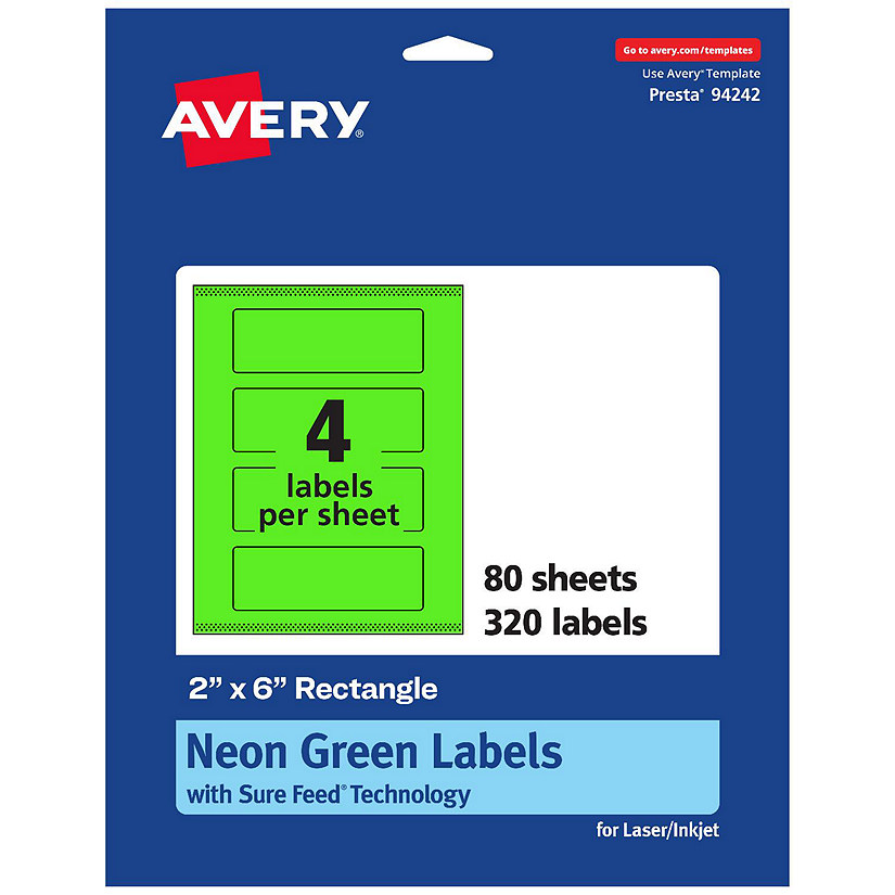 Avery Printable Rectangle Labels, Neon Green, 2" x 6", 320ct | Oriental ...