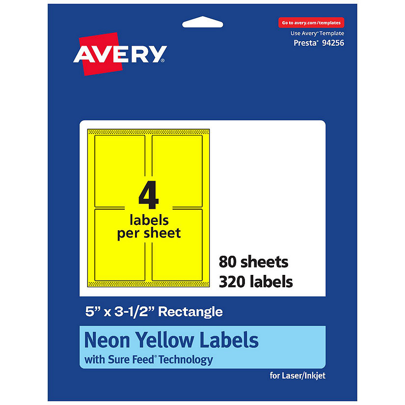 Avery Printable Rectangle Labels, Neon Yellow, 5" x 3.5", 320ct ...