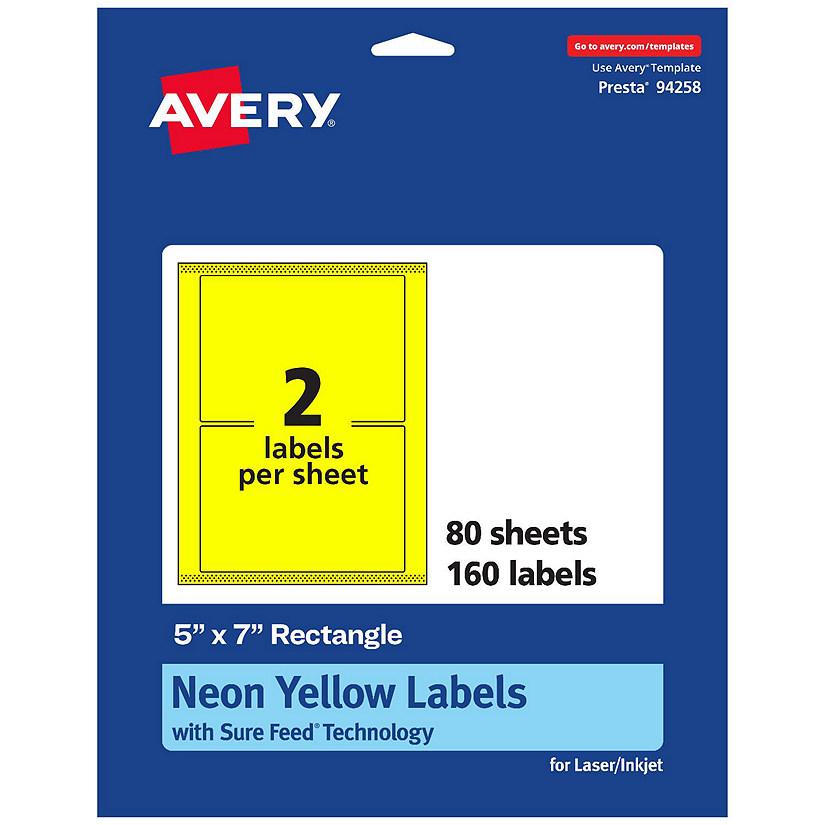 Avery Printable Rectangle Labels, Neon Yellow, 5" x 7", 160ct ...
