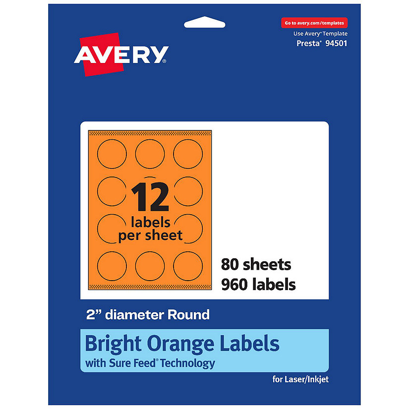 Avery Printable Round Labels, Bright Orange, 2" Diameter, 960ct ...