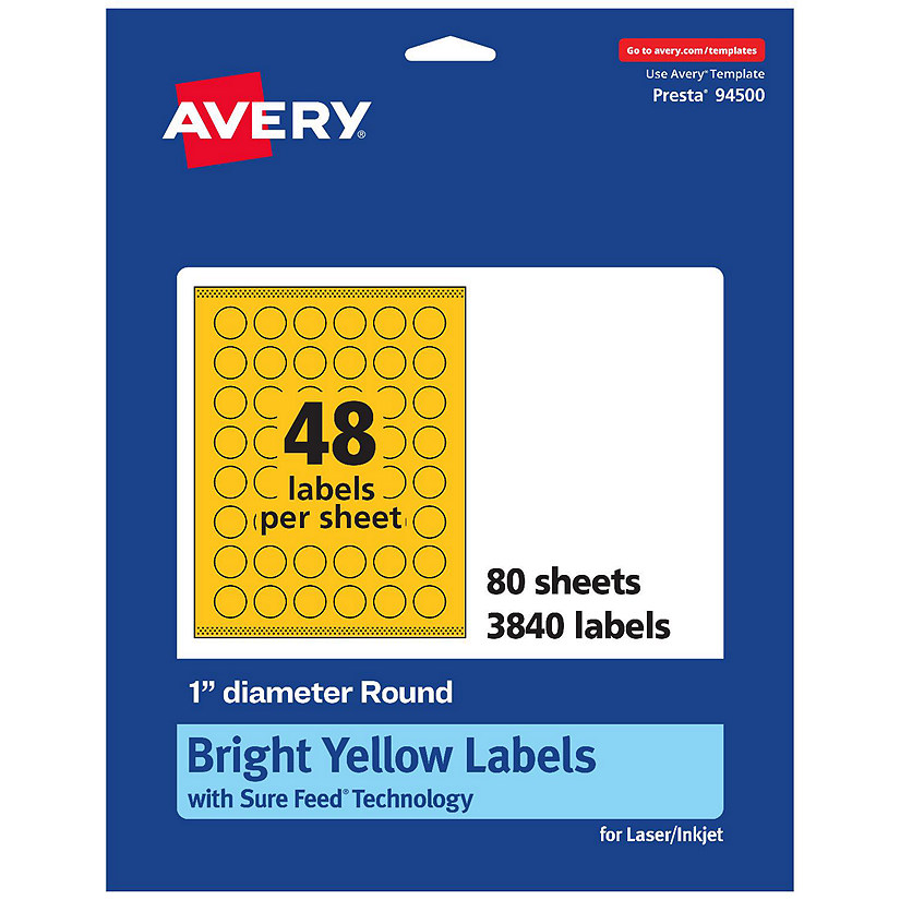 Avery Printable Round Labels, Bright Yellow, 1" Diameter, 3,840ct ...