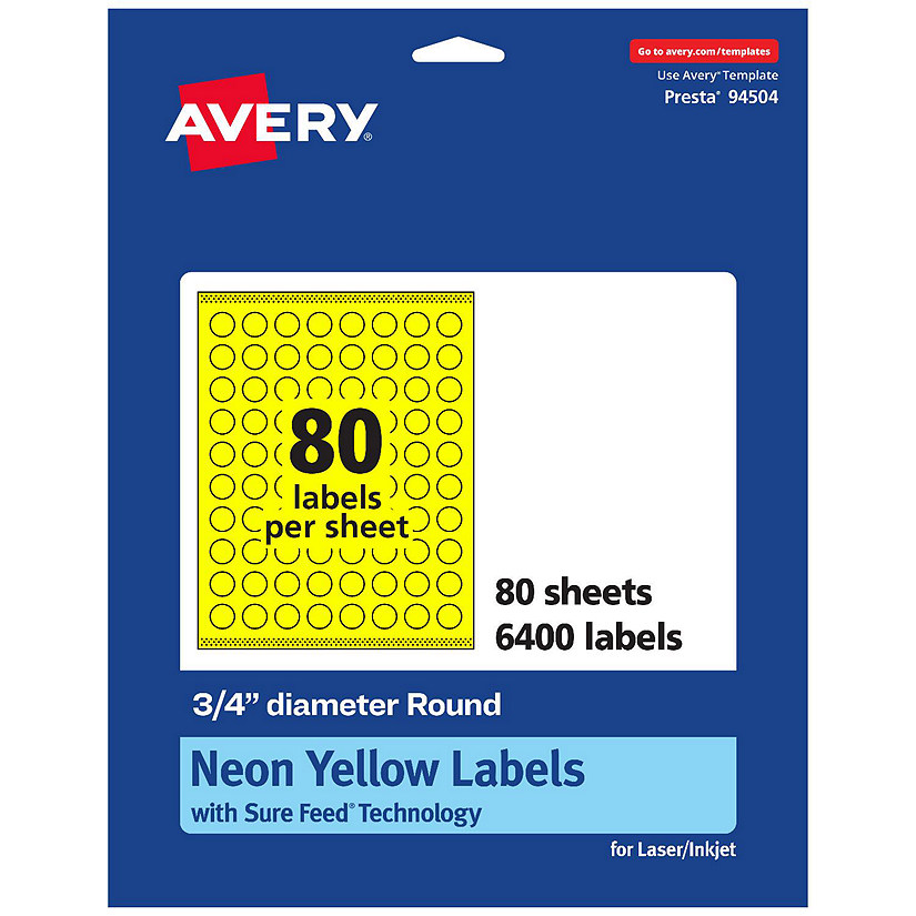 Avery Printable Round Labels, Neon Yellow, 0.75" Diameter, 6,400ct ...