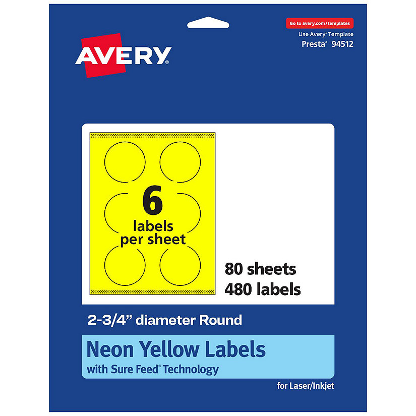 Avery Printable Round Labels, Neon Yellow, 2.75" Diameter, 480ct ...