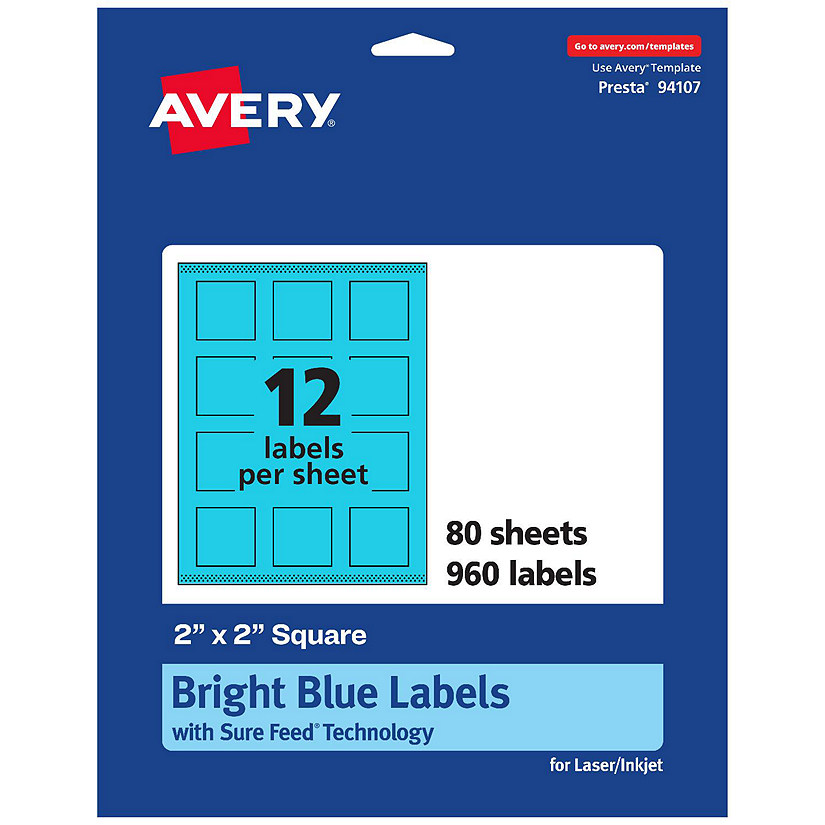 Avery Printable Square Labels, Bright Blue, 2" x 2", 960ct | Oriental ...