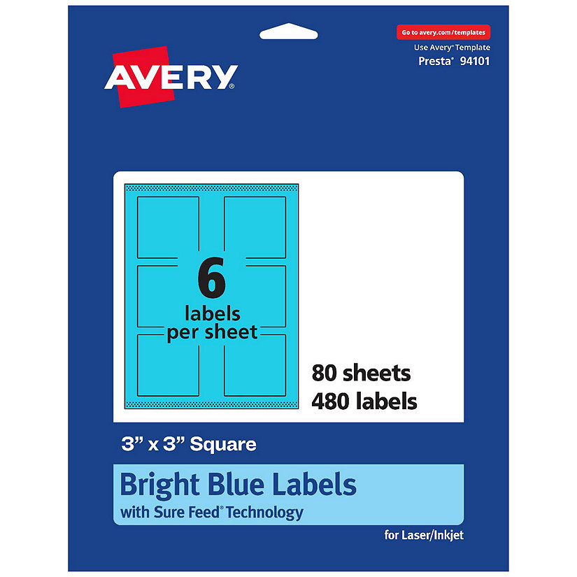 Avery Printable Square Labels, Bright Blue, 3" x 3", 480ct | Oriental ...
