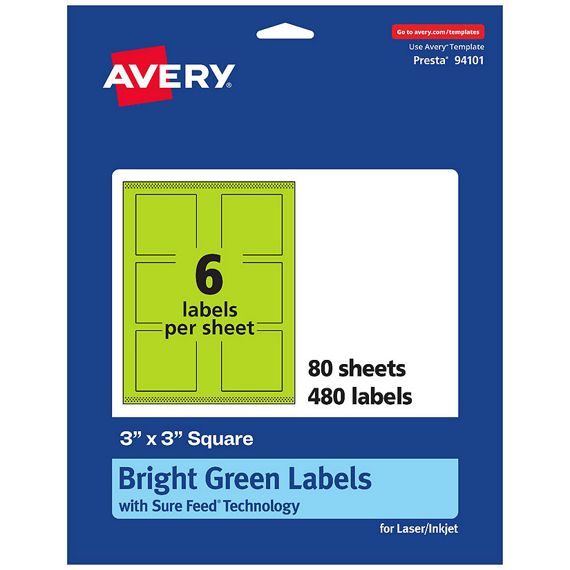 Avery Printable Square Labels, Bright Green, 3" x 3", 480ct | Oriental ...