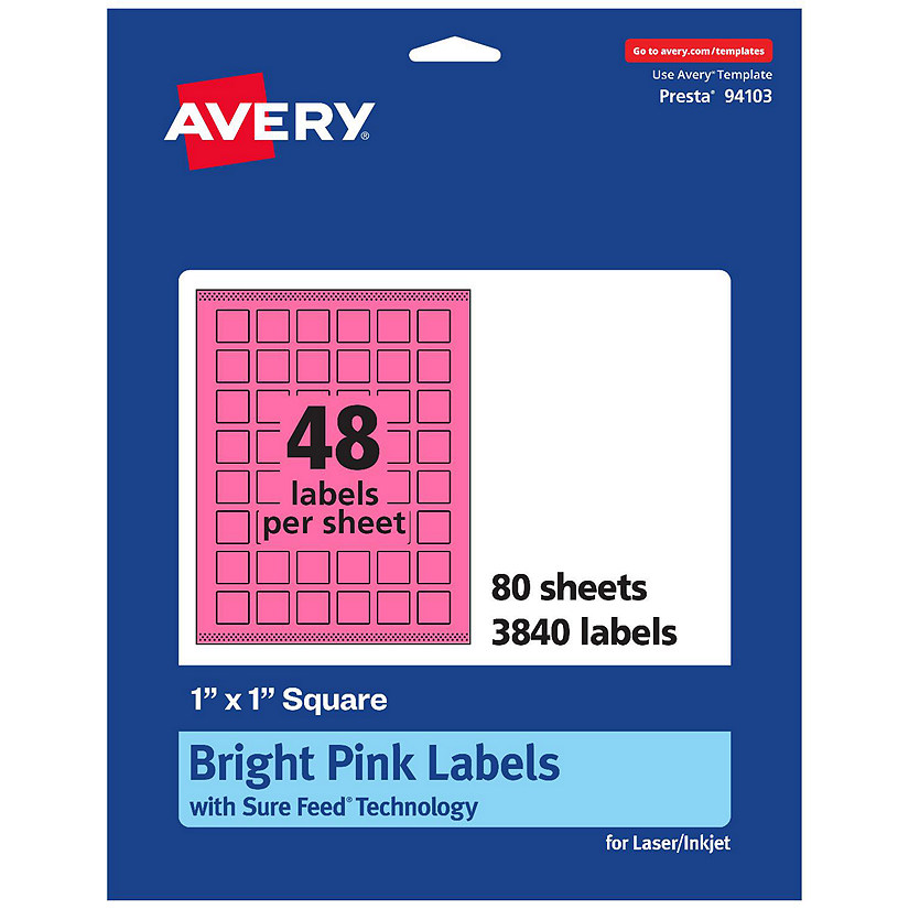 Avery Printable Square Labels, Bright Pink, 1" x 1", 3,840ct | Oriental ...