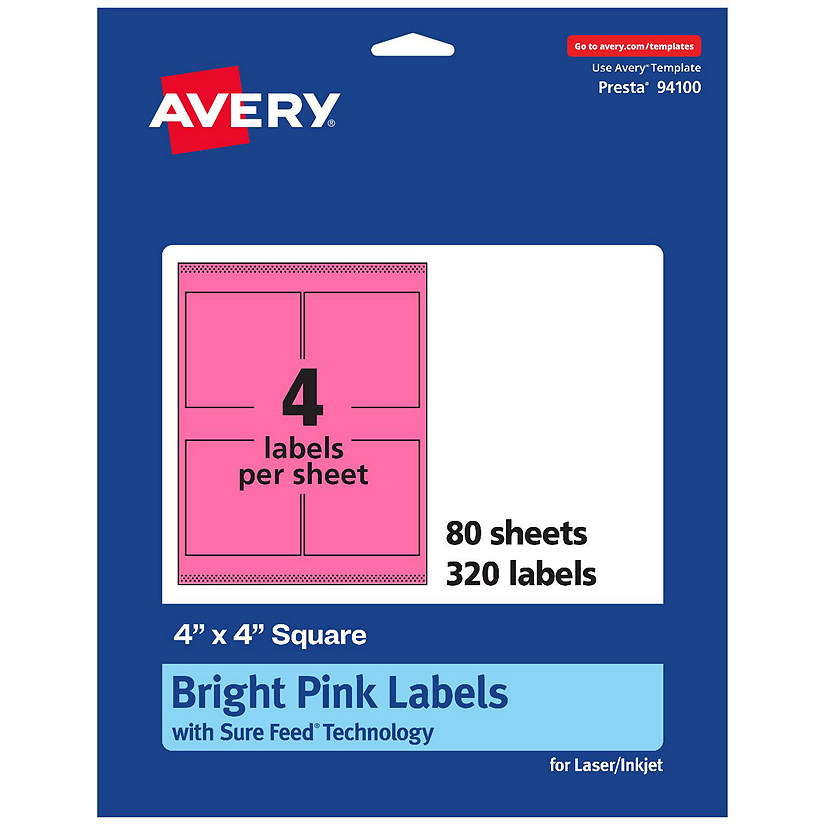 Avery Printable Square Labels, Bright Pink, 4" x 4", 320ct | Oriental ...