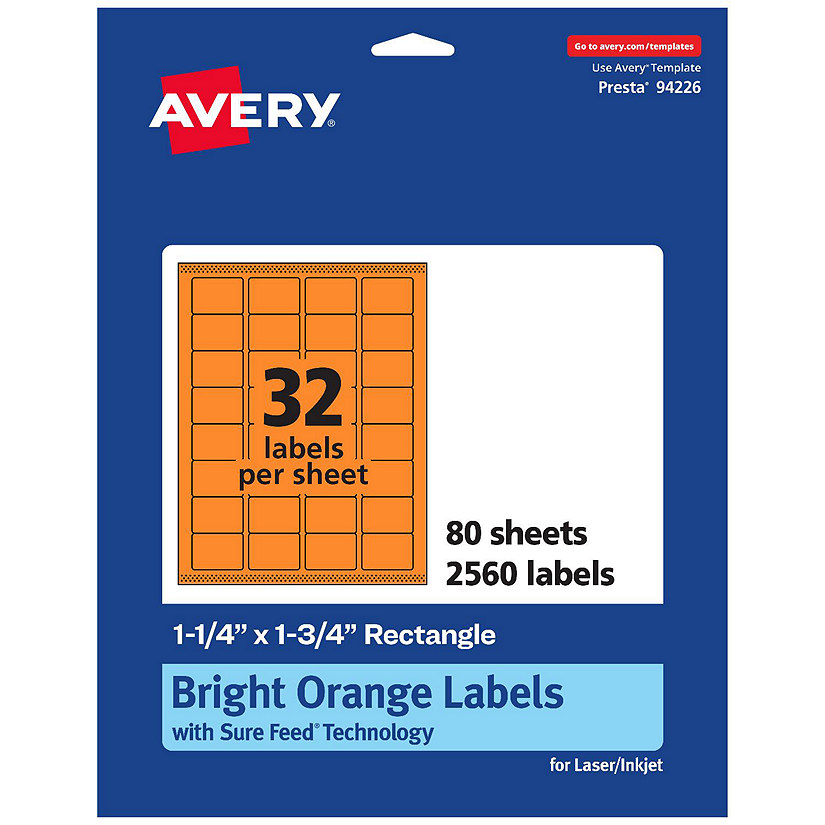 Avery Rectangle Labels, Bright Orange, 1.25" x 1.75", 2,560ct ...