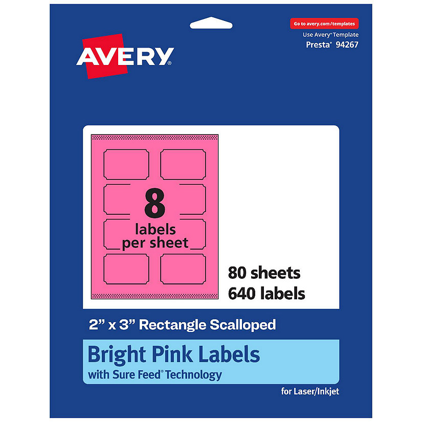 Avery Rectangle Scalloped Labels, Bright Pink, 2" x 3", 640ct ...