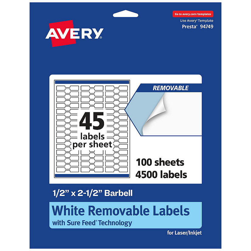 Avery Removable Barbell Labels, .5" x 2.5", 4,500ct | Oriental Trading