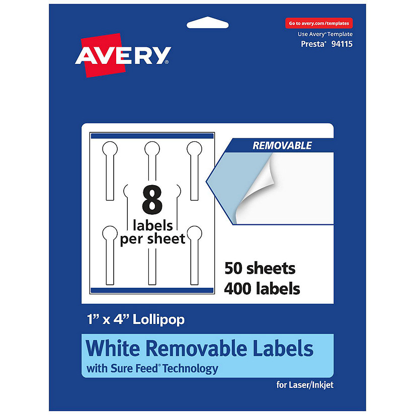 Avery Removable Lollipop Labels, 1" x 4", 400ct | Oriental Trading