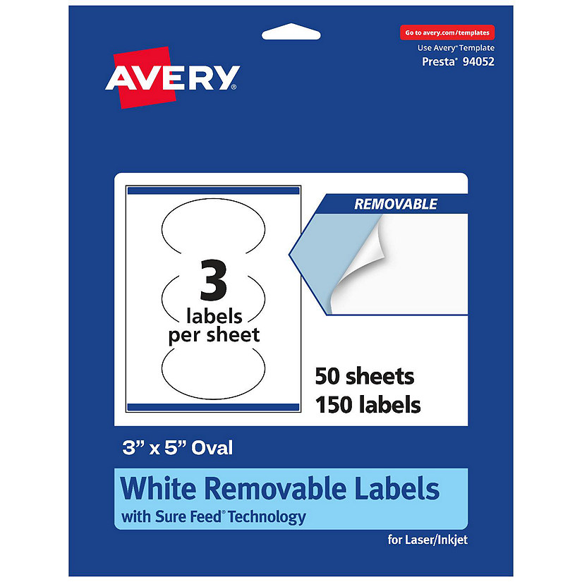 Avery Removable Oval Labels, 3" x 5", White, 150ct | Oriental Trading