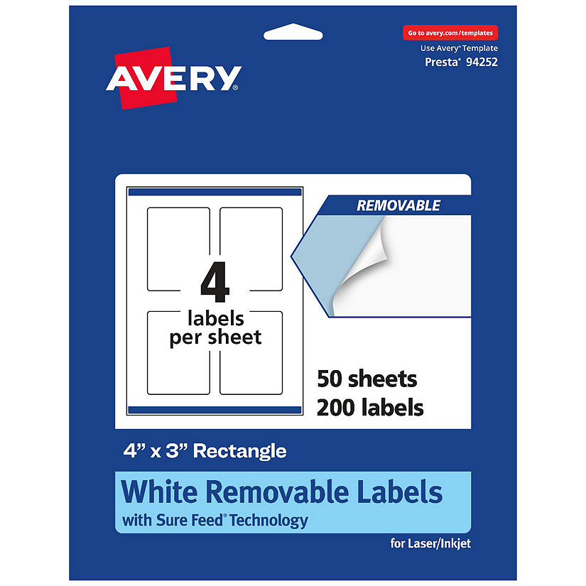 Avery Removable Rectangle Labels, 4" x 3", 200ct | Oriental Trading
