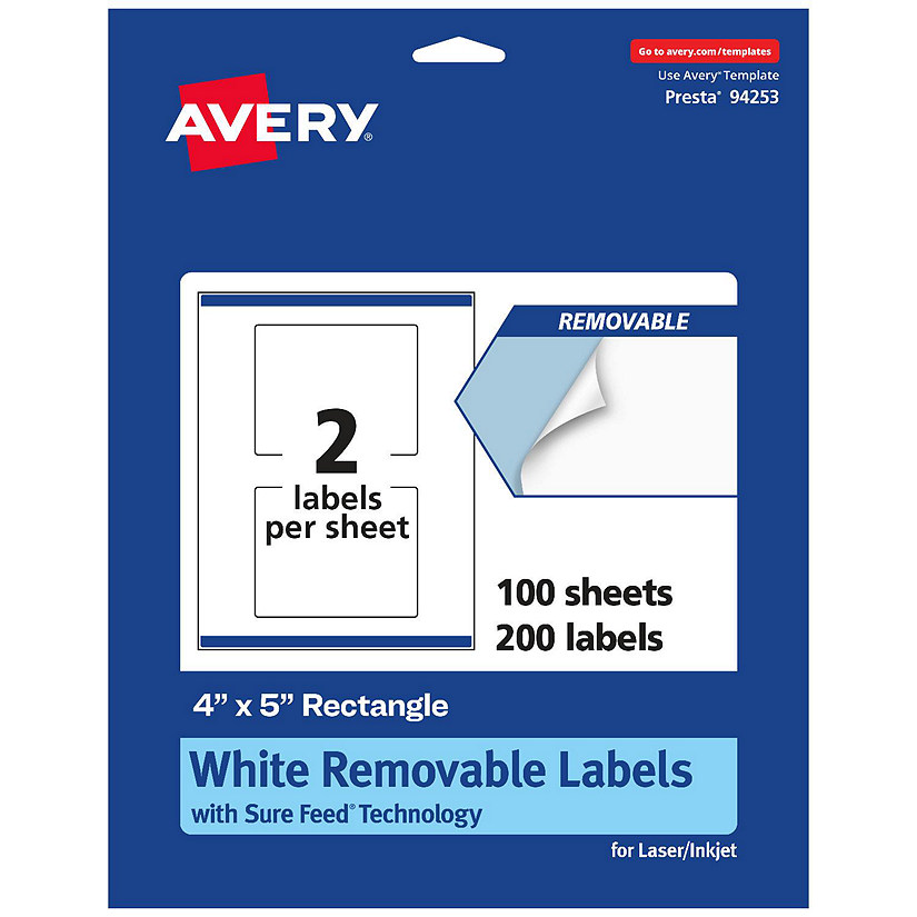 Avery Removable Rectangle Labels, 4" x 5", 200ct | Oriental Trading