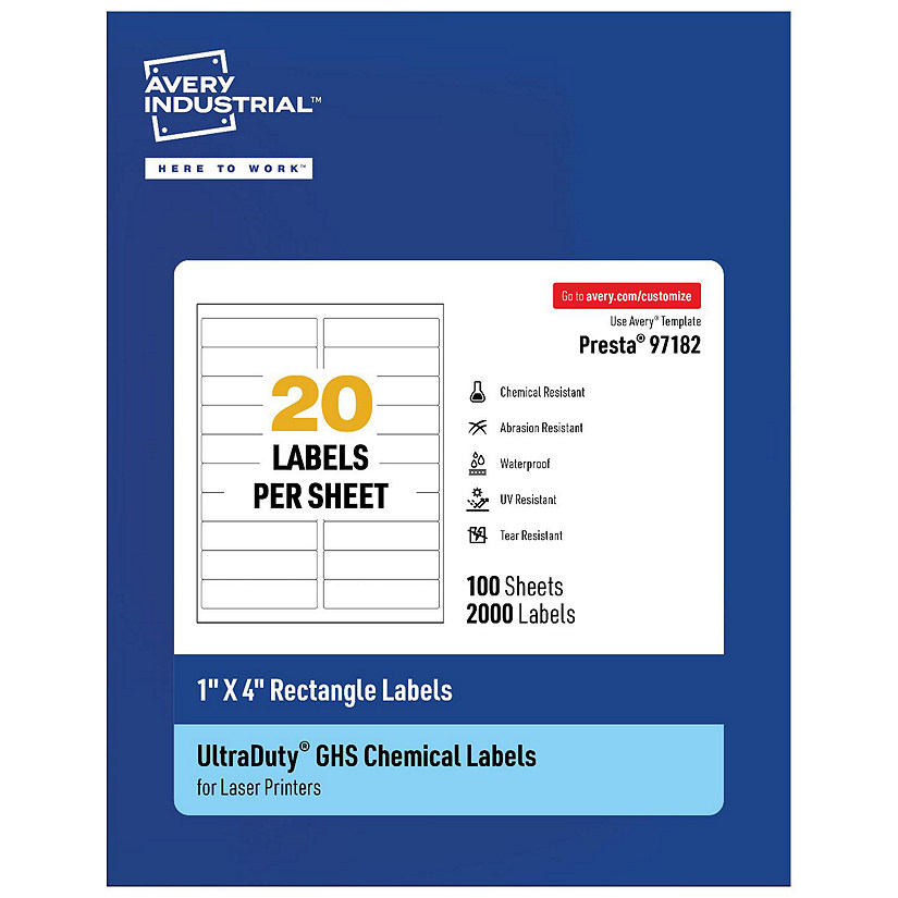 Avery UltraDuty GHS Labels 1" X 4", 2000 Ct, Laser Printer | Oriental ...