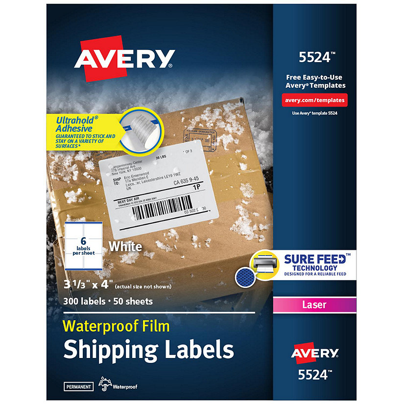Avery Waterproof Labels, 3-1/3" x 4", 300 Total (05524) | Oriental Trading