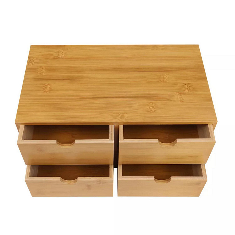 Bamboo Desk Organizer With 4 Drawers Tabletop Mini Small Drawer Storage Box