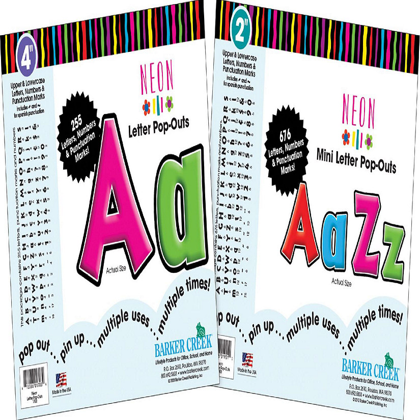 Barker Creek Neon 2" & 4" Letter Pop-Outs Set, 931/Set | Oriental Trading