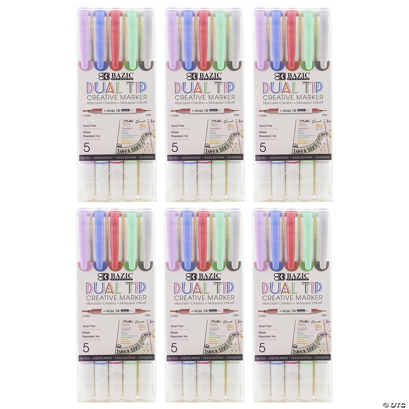 BAZIC Products Dual-Tip Creative Markers, 5 Per Pack, 6 Packs ...