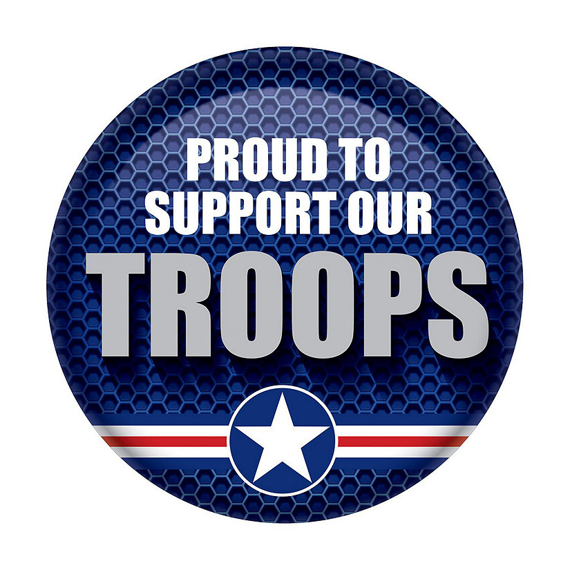 Beistle - Proud To Support Our Troops Button - Blue and White - 6 Pack