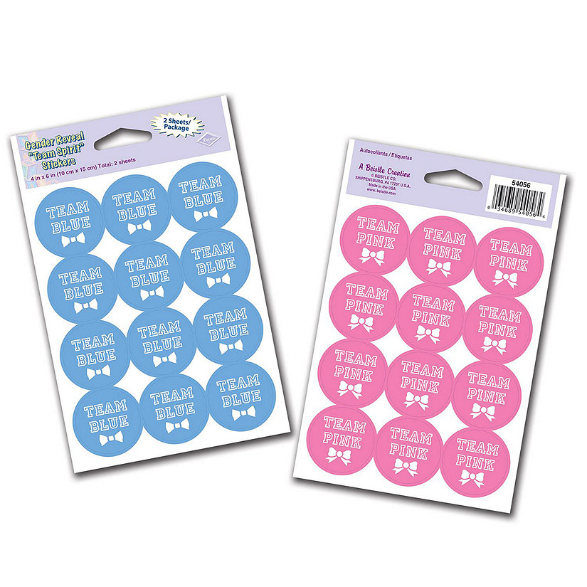 Beistle - Team Blue/Team Pink Stickers - 12 Pack | Oriental Trading